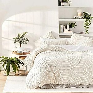 INDACORIFY Cotton Tufted White Duvet Cover Bohemian Duvet Cover Comforter Doone Cover Washed Indian Cotton Duvet 2 Pillow Cover Custom Size Bedding (Queen 90 X 90 Inches)