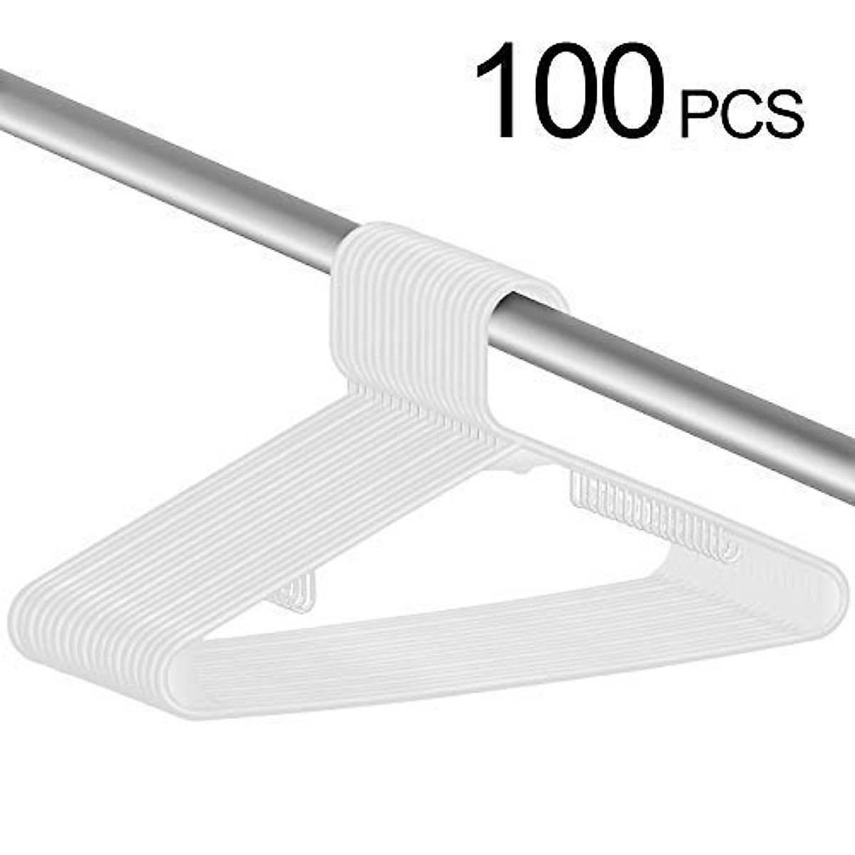 ZENY 100-Pack White Plastic Hangers for Clothes Space Saving Clothing Hangers, Long Lasting Clothes Hangers