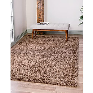 Rugs.com Über Cozy Solid Shag Collection Rug – 5 x 8 Sandy Brown Shag Rug Perfect 5 x 8 Feet