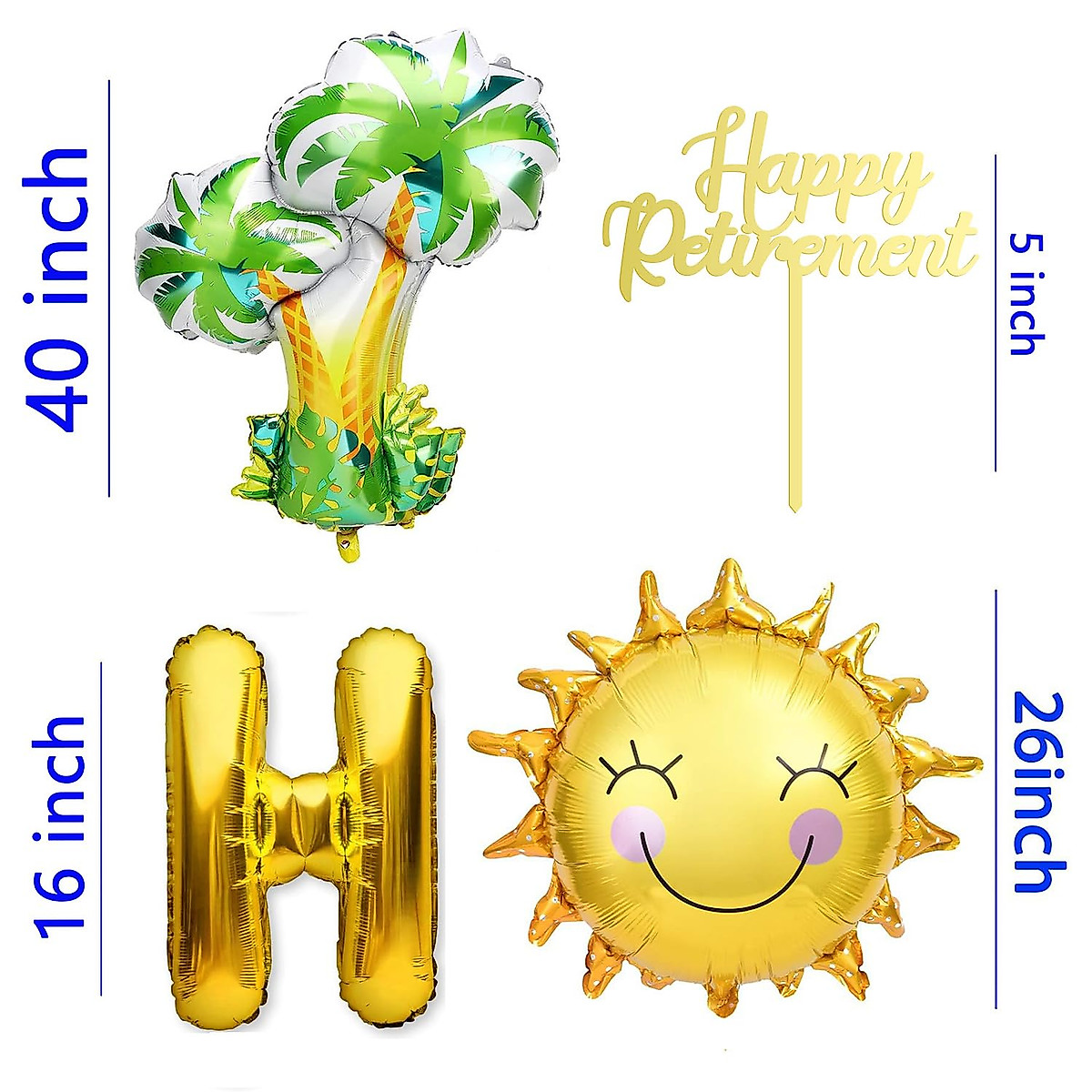 Sunny Beach Theme Retirement Party Decorations - Golden Happy Retirement Balloons & Cake Topper & Coconut Tree Balloons & Sunshine Balloons for Beach Theme Retirement Party Supplies Retired Gift Ideas