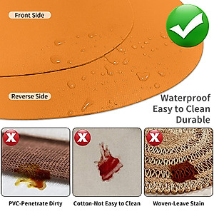 Herda Table Mats for Round Fall Placemats Set of 4 Outdoor Indoor Place Mats Leather Wipeable Washable Placemats for Kitchen Dining Patio Table Heat Resist Easy to Clean Orange Placemats