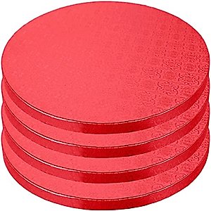12 Inch Cake Boards - 4 Pack Cake Drums 12 Inch Dia - Disposable Red Cake Board Circles - Reusable Round Cake Boards - Cake Base Cardboard Cake Rounds - Cake Decorating Supplies & Baking Supplies