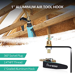 Pronese Aluminum Pneumatic Tool Rafter Hook Hanger, Lightweight Metal Organaizer Hooks with 1/4" Air Tool Swivel Fitting,for Air Nailer,Air Blow Gun,Air Hammer,Air Deburring Tool etc