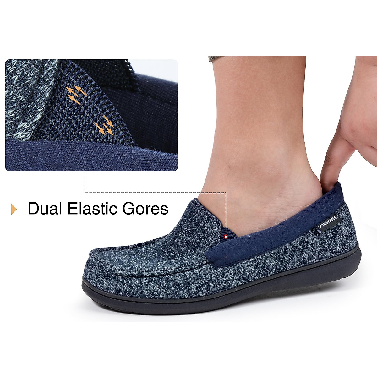 RockDove Men's Tweed Memory Foam Moc Slipper, Size 12 US Men, Navy