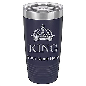 LaserGram 20oz Vacuum Insulated Tumbler Mug, King Crown, Personalized Engraving Included (Navy Blue)