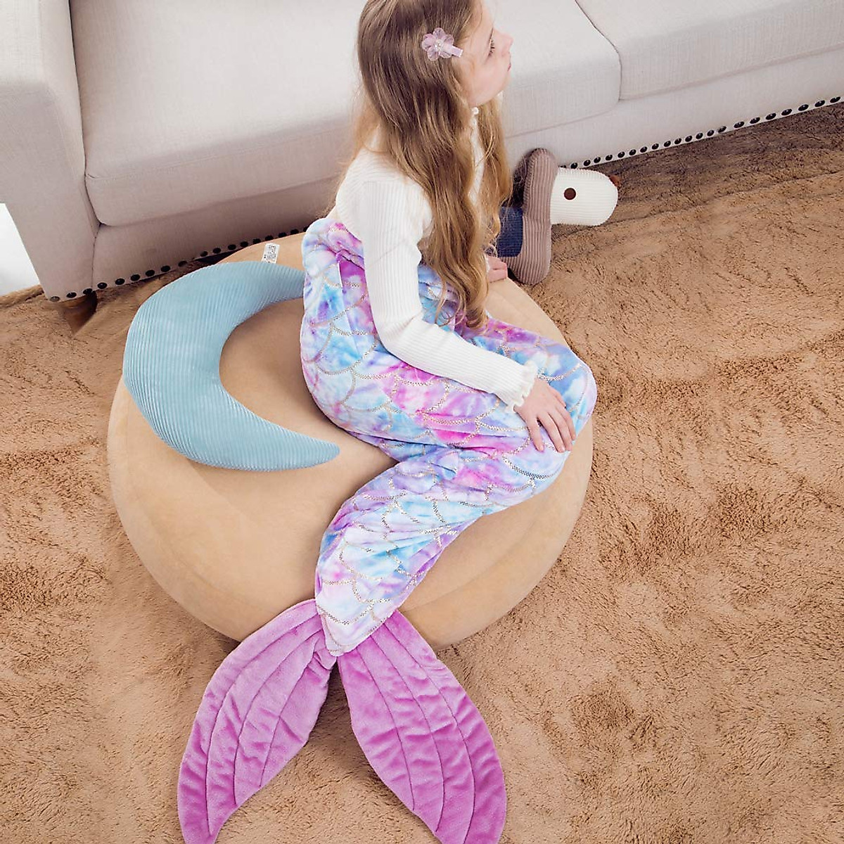COSUSKET Mermaid Tail Blanket, Mermaid Blanket for Girls, All Seasons Soft Premium Colorful Fish Scale Design Snuggle Blanket