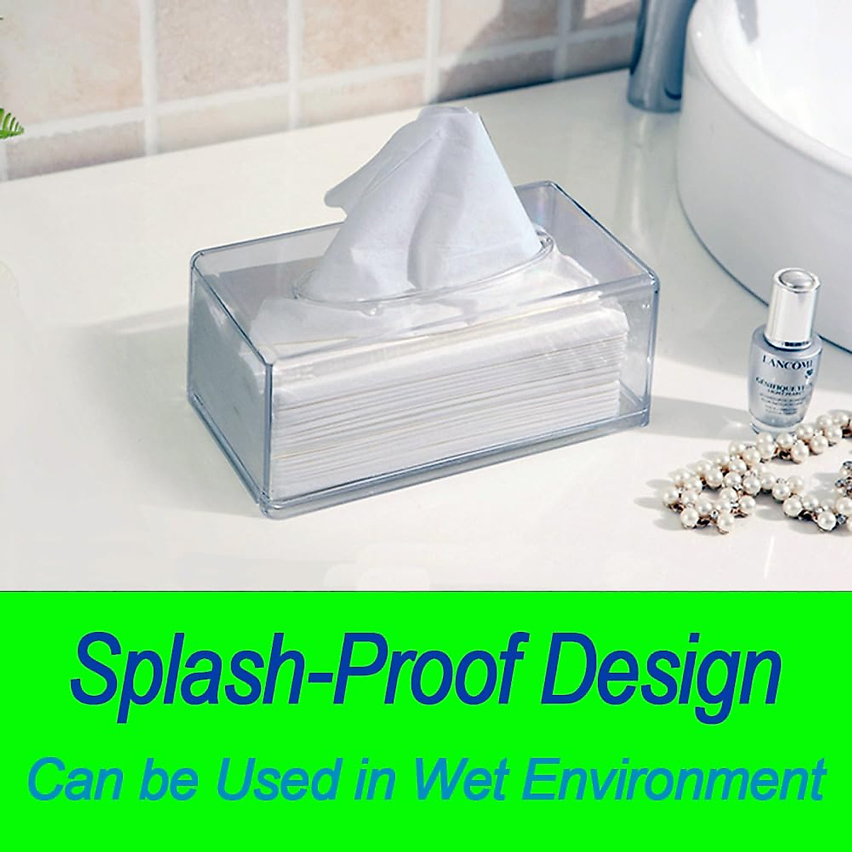 Square Clear Acrylic Tissue Box, Box Covers Rectangular, Bathroom Facial Napkin Box Holders, Table Clear Dryer Sheet Dispenser for Bathroom, Kitchen and Cars