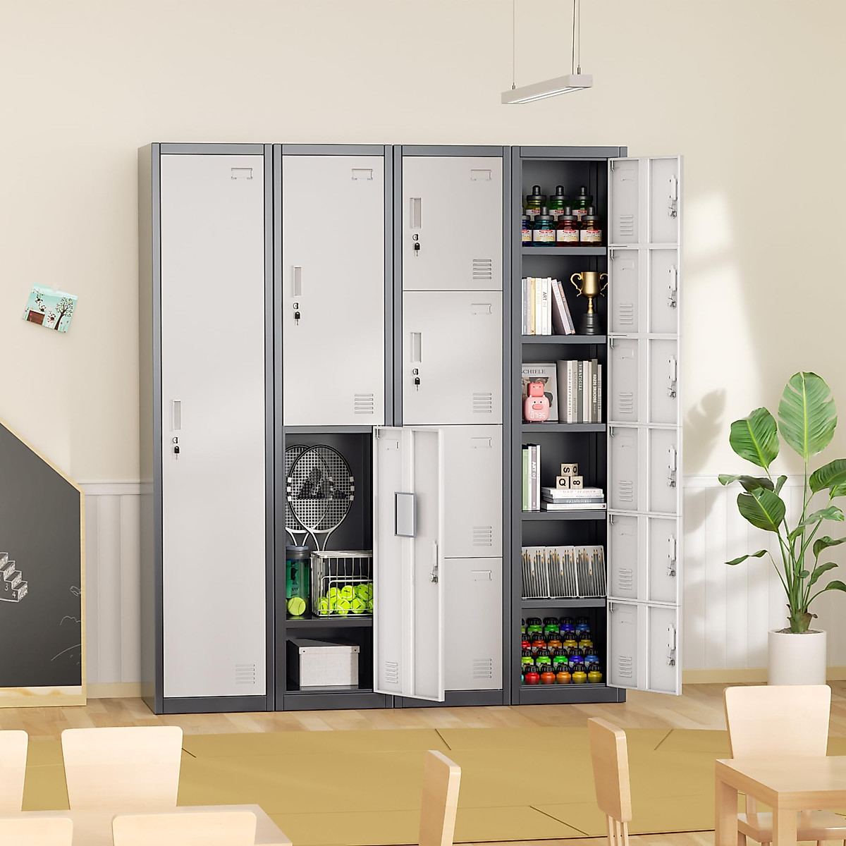 Pataku Metal Lockers for Employees, 5 Tier Storage Locker Cabinet, Steel Lockers 5 Lockable Doors for School, Gym, Office, Home(Grey,5-Tier)
