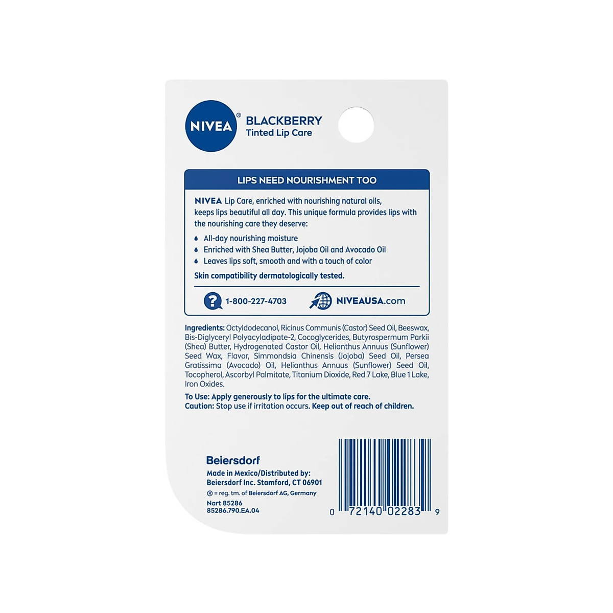 NIVEA Lip Balm, Blackberry Flavored Tinted Lip Balm Stick with Shea Butter and Jojoba Oil, 0.17 Oz, Pack of 1