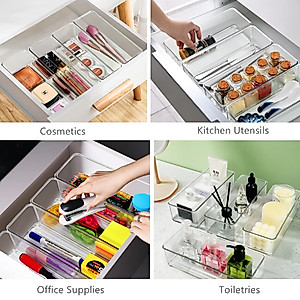Qilinba 8 PACK Clear Stackable Drawer Organizer Bins, Plastic Organizer Bins for Cutlery Vanity Storage Tray for Bathroom Kitchen Office Desk Organizing