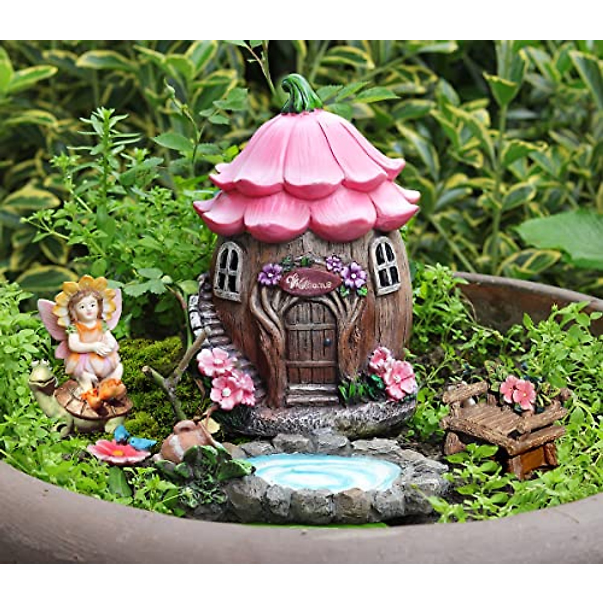 Aivanart Fairy Garden Decor House Kit, Miniature Garden Sculpture Statues Accessories Gifts for Kids Christmas Yard Decor Figurines Outdoor