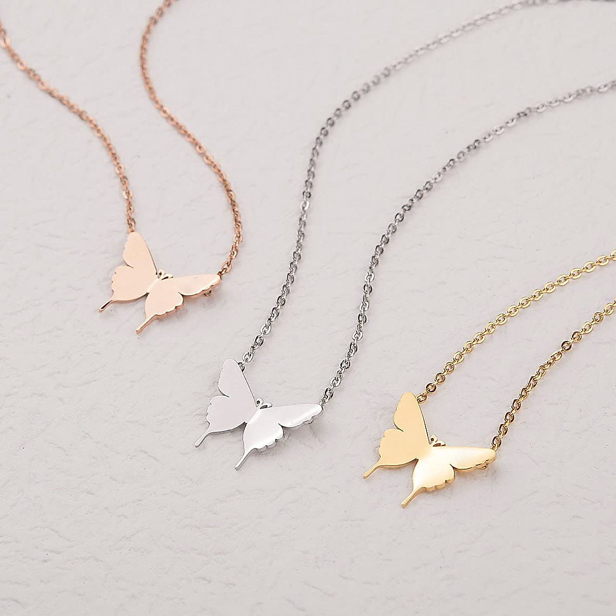 MIDEEO Dainty Butterfly Necklace for Women Silver Plated Butterfly Pendant Necklace Minimalist Charm Jewelry