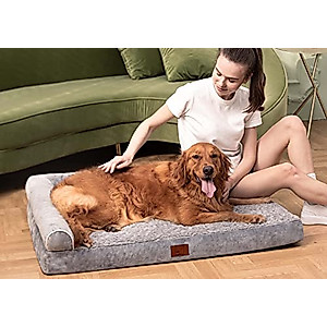 Lazy Lush Bolster Dog Bed for Extra Large Dogs, Memory Foam Orthopedic L-Shape Dog beds with Removable Washable Cover, Cozy Plush Dog Sofa, pet Bed with Waterproof Lining and Nonskid Bottom
