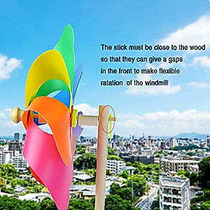 Yolyoo 10pcs Wooden Stick Pinwheels,Windmill Party Pinwheels DIY Pinwheels Set for Kids Toy Garden Lawn Party Decor