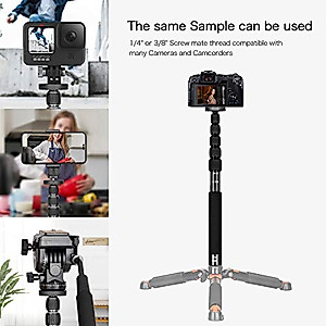 Koolehaoda 6-Section Monopod Compact Portable Photography Aluminum Alloy Unipod Stick, Max. Load 10kg / 22lbs, Folding Size is only 15-inch (K-266 Black)