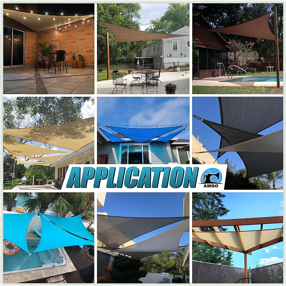 Amgo 10' x 10' x 10' Beige Triangle Sun Shade Sail Awning, 95% UV Blockage, Water & Air Permeable, Commercial and Residential (We Make Custom Size)