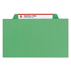 Smead Classification File Folder, 2 Dividers, 2" Expansion, 2/5-Cut Tab, Letter Size, Green, 10 per Box (14002)