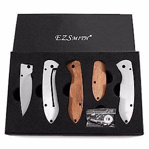 EZSMITH Knife Making Kit - Stinger - DIY Framelock Folding Knife - (Parts Kit) - (SS Finish) - (w/Pre-machined Bubinga Wood Handle Scales) - (Gift Boxed) - (USA Design) - (by KnifeKits)
