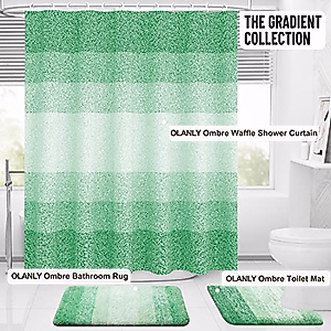 OLANLY Waffle Shower Curtain 72x72 Inches, Heavyweight Fabric, Machine Washable, Waterproof, Hotel Luxury Spa, Simple Modern Green Shower Curtains for Bathroom, Guest Bath, Stalls and Tubs
