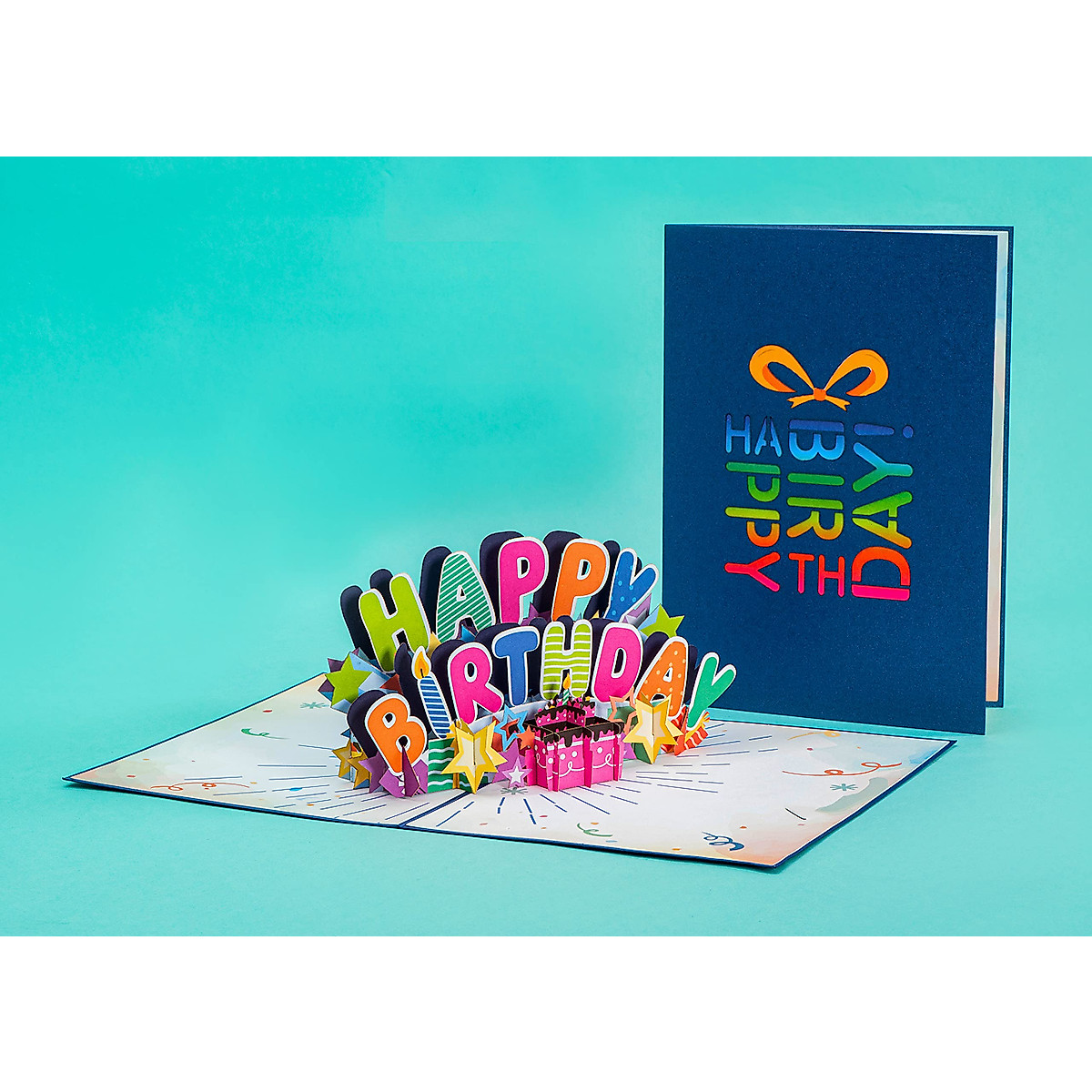 Paper Love 3D Pop Up Birthday Card, Happy Birthday Pop Up Card (Blue), Handmade 3D Popup Bday Greeting Cards, For Him Men Boy Husband Son Kids Adults, 5" x 7"