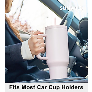 SUNWILL 40 oz Tumbler With Handle and Straw Lid, Coffee Tumbler Cups, Insulated Reusable Stainless Steel Travel Coffee Mug for Office & Outdoor, Cupholder Friendly, Rose Quartz