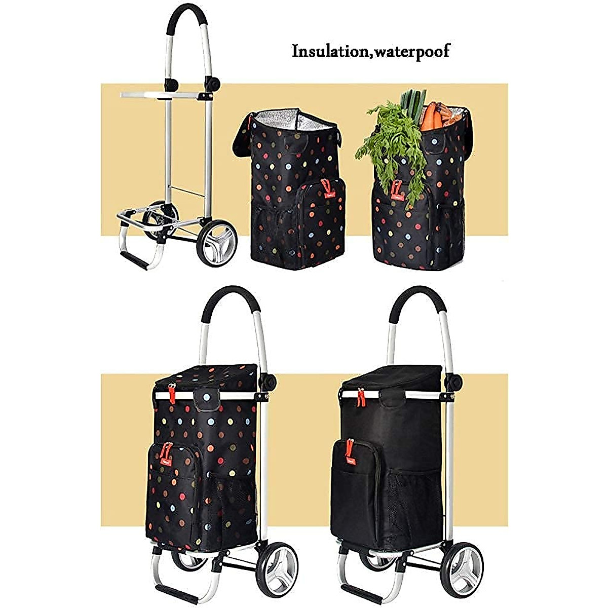 Shopping Trolley on Wheels Multi Function Shopping Cart Folding Portable Climbing Stair Trolley Trailer,Insulation Trolley Retractable Fast Folding Storage Hand Trucks,