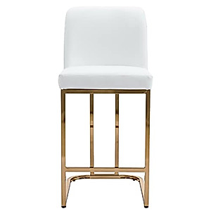 BESTANO Mid-Century Modern Gold Counter Height Bar Stools with Back, 24" Leather Upholstered Counter Stool Chairs for Kitchen Island Set of 4, White Leather