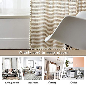 ColorBird Striped Semi-Blackout Window Curtains 2 Panels Farmhouse Style Cotton Linen Darkening Curtains with Tassel Rod Pocket Window Drapes for Dining Living Bedroom (52" W x 84" L, 1 Pair, Beige)