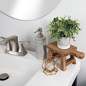 RUSTIX Mini Wooden Stool w/Handle - Rustic Decorative Square Mini Pedestal - Ideal Accent Stool for Small Decor, Plants and Trinkets - 9.4 L x 4.8 H x 4.5 W
