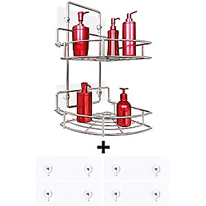 Vdomus Corner Shower Caddy 2 Tier Polished Chrome & 4 Pieces Transparent Adhesives 7.87 x 3.15 inches for No Drilling Needed Bathroom Shower Organizer