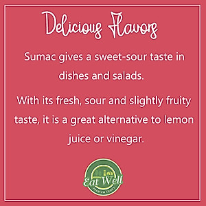 Eat Well Sumac Spice Powder 4 oz Shaker Bottle, Ground Sumac Berries, 100% Natural Traditional Middle Eastern Spices, Sumac Seasoning with Pure Gourmet Ingredients for Cooking, Tangy and Citrusy