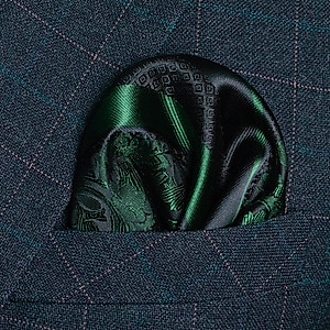 JEMYGINS Dark Green Floral Tie, Silk Necktie and Pocket Square Hankerchef Tie Clip Sets for Men(3)