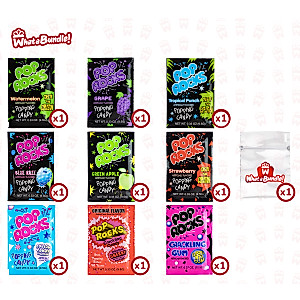 Pop Rocks Candy Variety Pack (9 Pack - 1 of All 9 Flavors) - Nostalgic 90s Old School Popping Candy for Parties - Bundle with WhataBundle! Pocket Bag