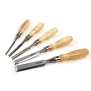 Narex 853600 5 Piece Boxed Set of Richter Extra Bevel Edge Chisel (1/4, 3/8, 1/2, 3/4 and 1 inch) Cryogenic Treated Cr-V Steel Hardened to HRc 62 Ergonomic Ash Handles Stainless Steel Ferrules