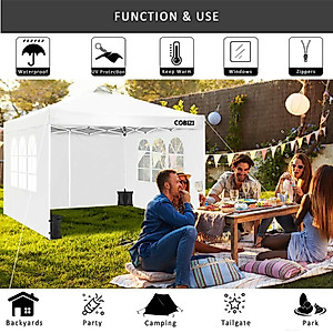 COBIZI Canopy 10'x10' Ez Up Canopy Waterproof Pop up Tent with 4 Removable Sidewalls, Commercial Instant Canopy with Air Vent, 4 Weight Bags, Carry Bag(10x10ft with 4 Sides & 4 Sandbags, White)