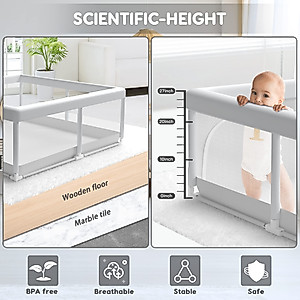 Baby Playpen Baby Playard, Playpen for Babies and Toddlers with Gate, 51x51" Small Baby Fence, Sturdy Safety Playpen, Indoor & Outdoor Kids Activity Center (with Anti-Slip Base) Silver Gray