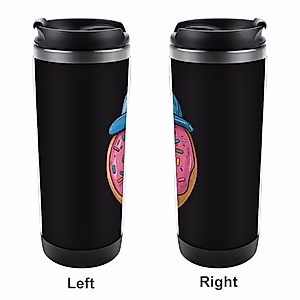 Cute Doughnut Donut Wearing Hat Travel Coffee Mug Reusable Insulated Drinking Cup with Lid for Home Outdoor Works 13 Oz