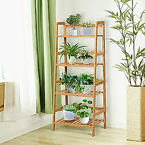 DORTALA 4-Tier Ladder Shelf, Rustic Bookcase w/Solid Bamboo Structure, Free Standing Storage Bookshelf for Living Room, Kitchen, Office, Multipurpose Plant Flower Stand, Natural