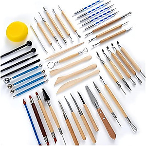 TEMONTIAN Pottery Clay Sculpting Tools，44Pcs Double Sided Polymer Clay Tools, Ceramic Clay Carving Tool Set with Carrying Case Bag for Beginners, Pottery Tools and Supplies for Professionals Kit