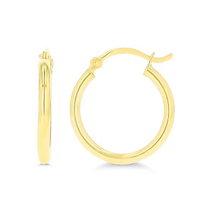 14k Yellow Gold Solid 2mm Tube Classic Polished Hoop Earrings, 2x15mm