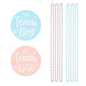 Sparkle and Bash Baby Gender Reveal Party Favors, Team Boy and Girl Button Pins, Bead Necklaces (48 Pieces)