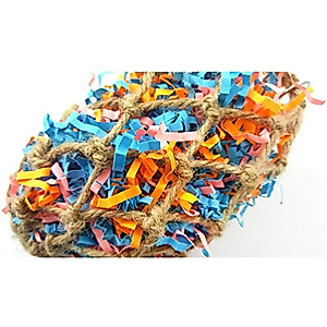 Bird Jute Paper Strips Parrot Mesh Bag Hanging Chewing Toy for Parakeet Cockatiel Conure Cockatoo African Grey Macaw