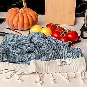 EPHESUS TOWELS Hand Towels - Set of 2 | 18" x 30" - Decorative Turkish Hand Towel for Bathroom, Kitchen, Guest, Face, Hair, Tea, Dishcloth (Herringbone, Baby Blue)