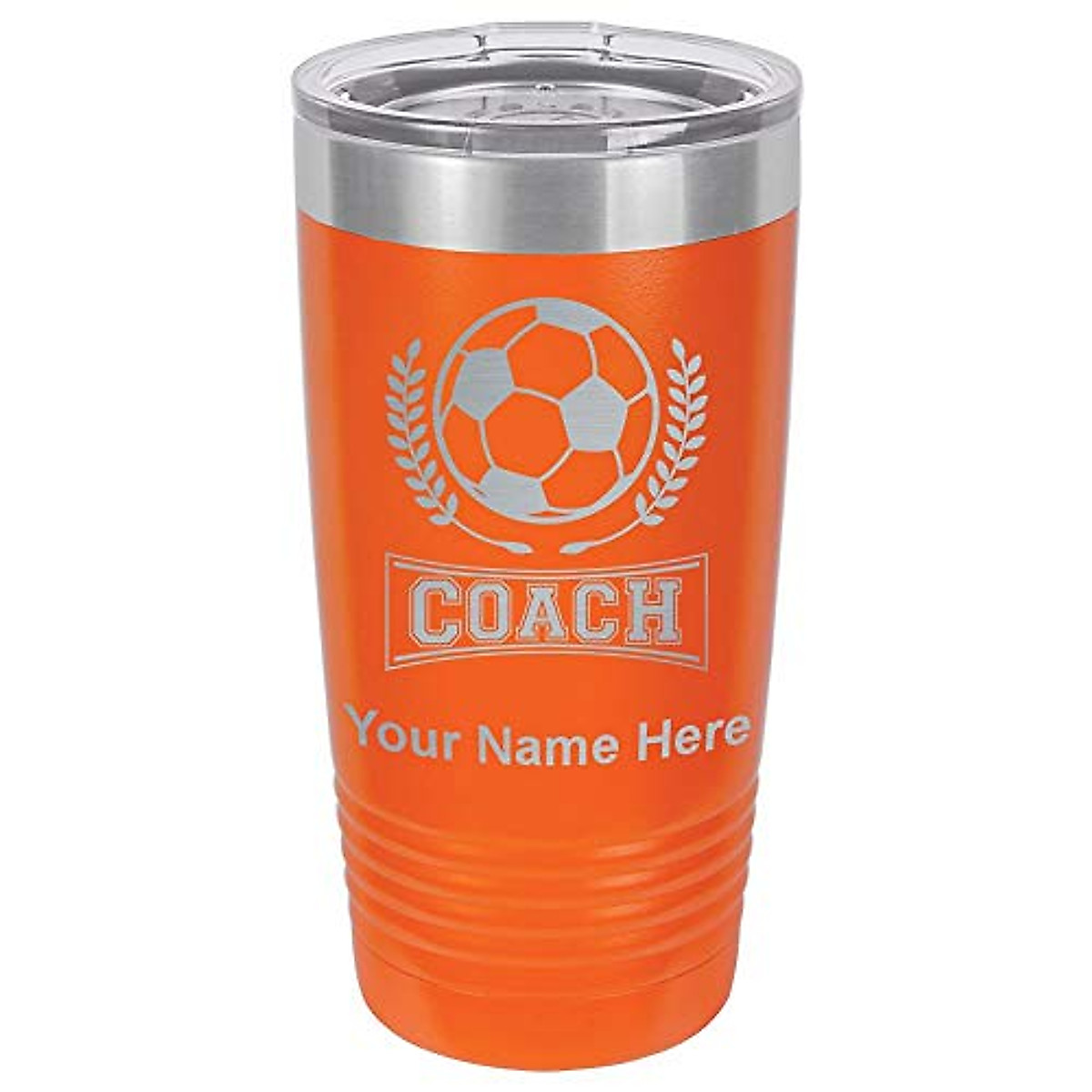 LaserGram 20oz Vacuum Insulated Tumbler Mug, Soccer Coach, Personalized Engraving Included (Orange)