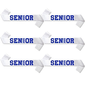 6Pcs White Senior 2025 Satin Sashes with Blue Glitter Letters Senior 2025 Decorations - 2025 Graduation Celebrations Sashes - Senior Cheer Sash - Cheerleader Sash - Class Competition Sashes