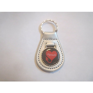 1967 1968 1969 1970 FURY VIP BARRACUDA VALIANT HEART LOGO LEATHER KEYCHAIN - SILVER