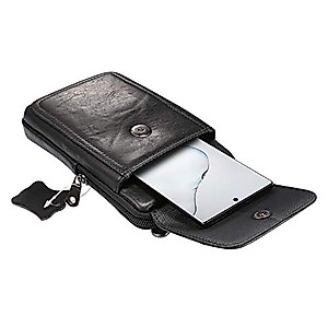 Genuine Leather Cell Phone Belt Holster Waist Bag Crossbody Purse Travel Bag for Galaxy S20+ S10 Plus,A30s,A10s,A50,Note9,Note 8, Google Pixel 4 XL,Xiaomi Mi 9T, Redmi 8A,OnePlus 7T,BLU Vivo XL5-Black