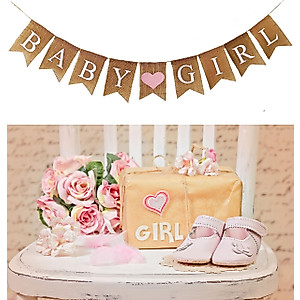 Shimmer Anna Shine Baby Girl Burlap Banner for Baby Shower Decorations and Gender Reveal Party (Light Pink Heart)