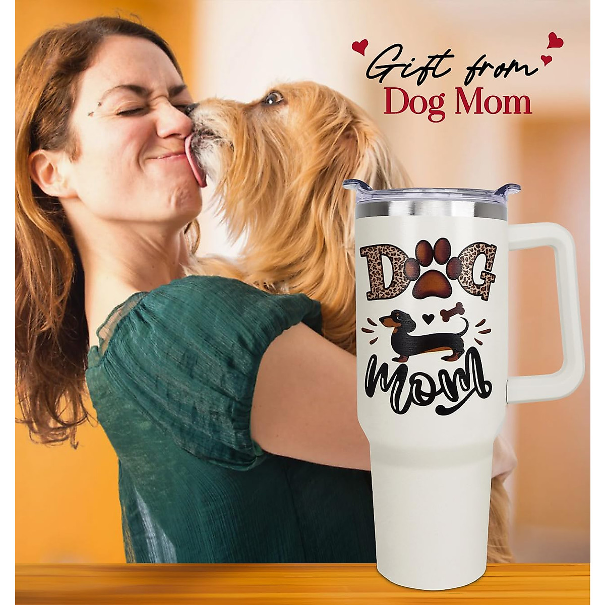 ZNYYZYBA Dog Mom Gifts for Women, Dog Mom Tumbler - Gifts for Dog Lovers, 40 oz Tumbler with Handle and Straw and Leak Proof Lid, Reusable Stainless Steel Dog Mom Mug