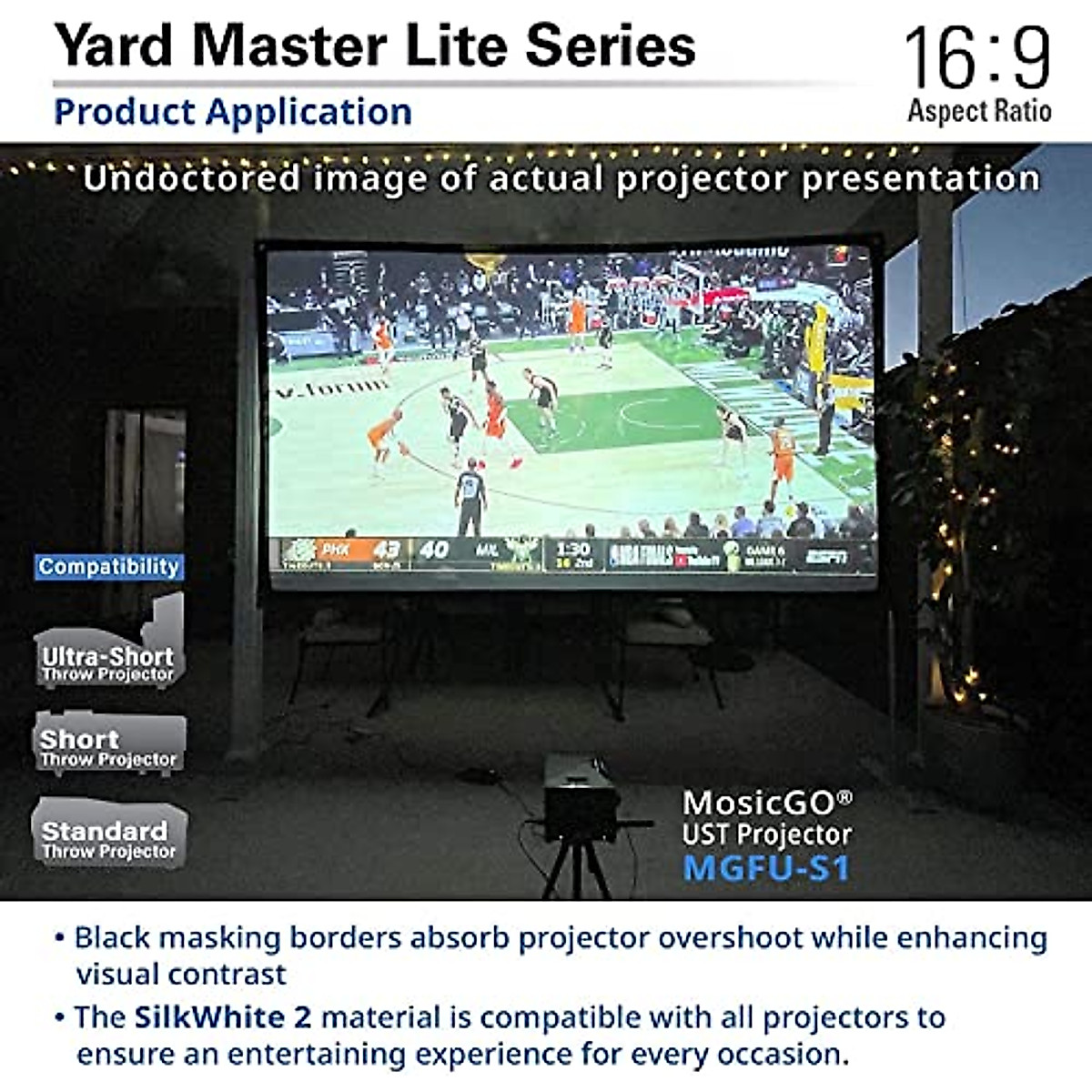 Elite Screens Yard Master Lite, 125-inch Outdoor Projector Screen 16:9 Double Sided Wrinkle-Free Foldable Portable Indoor Movie Projection Screen, | US Based Company 2-Year Warranty,OMS125HLITE